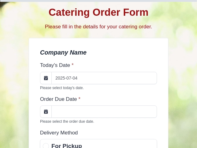 Catering Order Form Template - FormNX