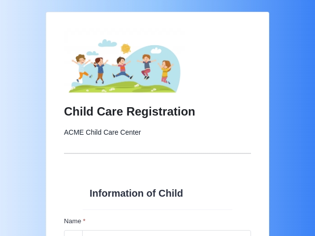 Child Care Registration Template - FormNX