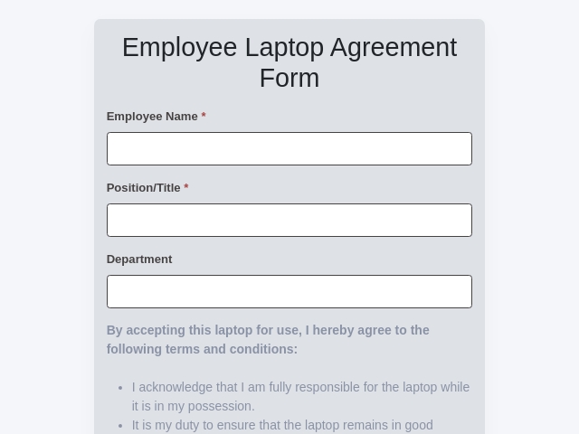 Laptop User Agreement Form Template - FormNX