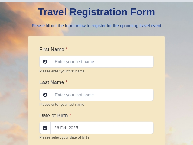 Travel Registration Form Template - FormNX